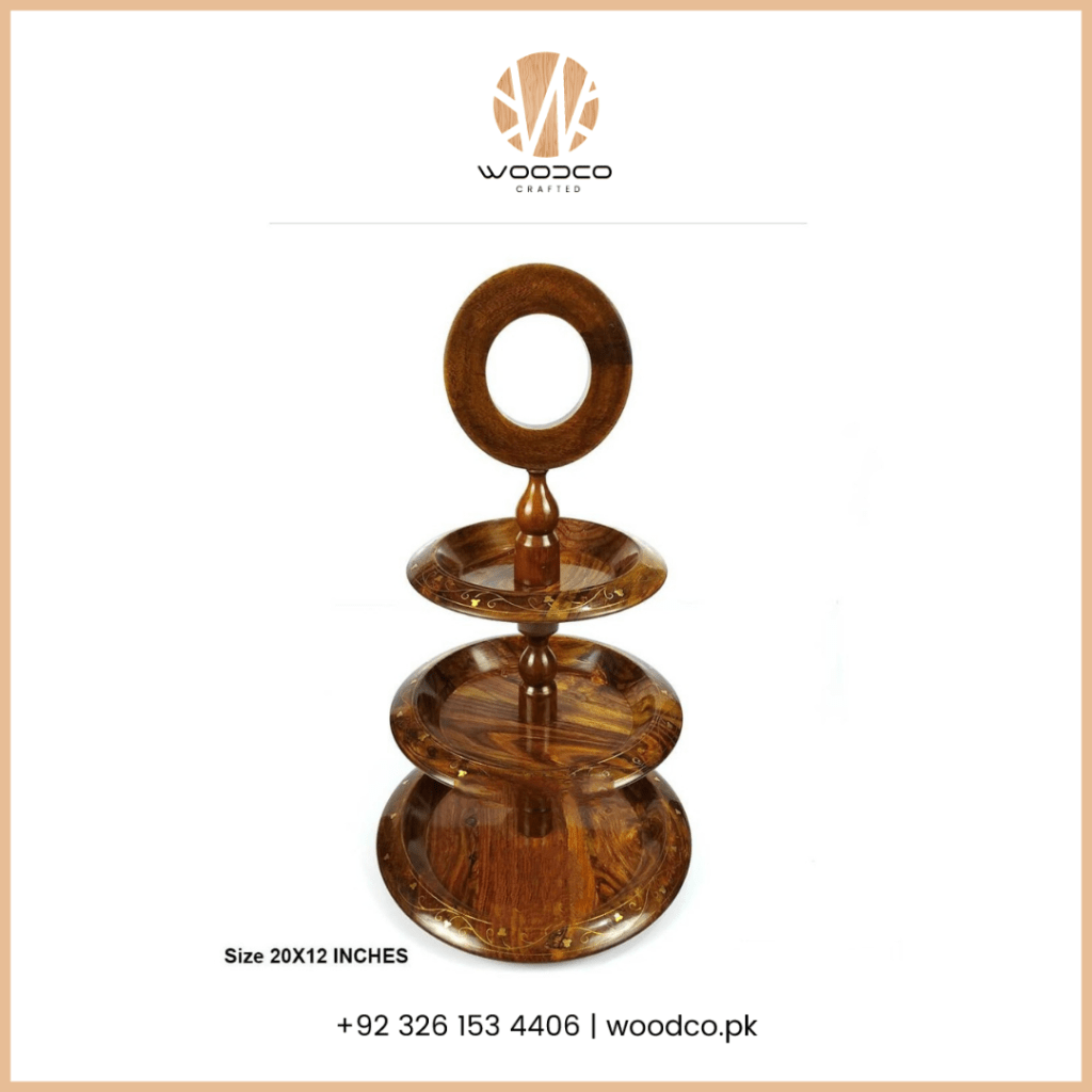 Elegant Wooden Catering Stand with Brass Work - WoodCo